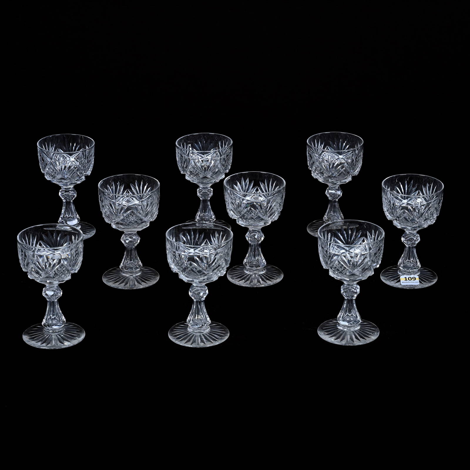 (9) Wine Stems, American Brilliant Cut Glass, Harvard Pattern By Libbey ...