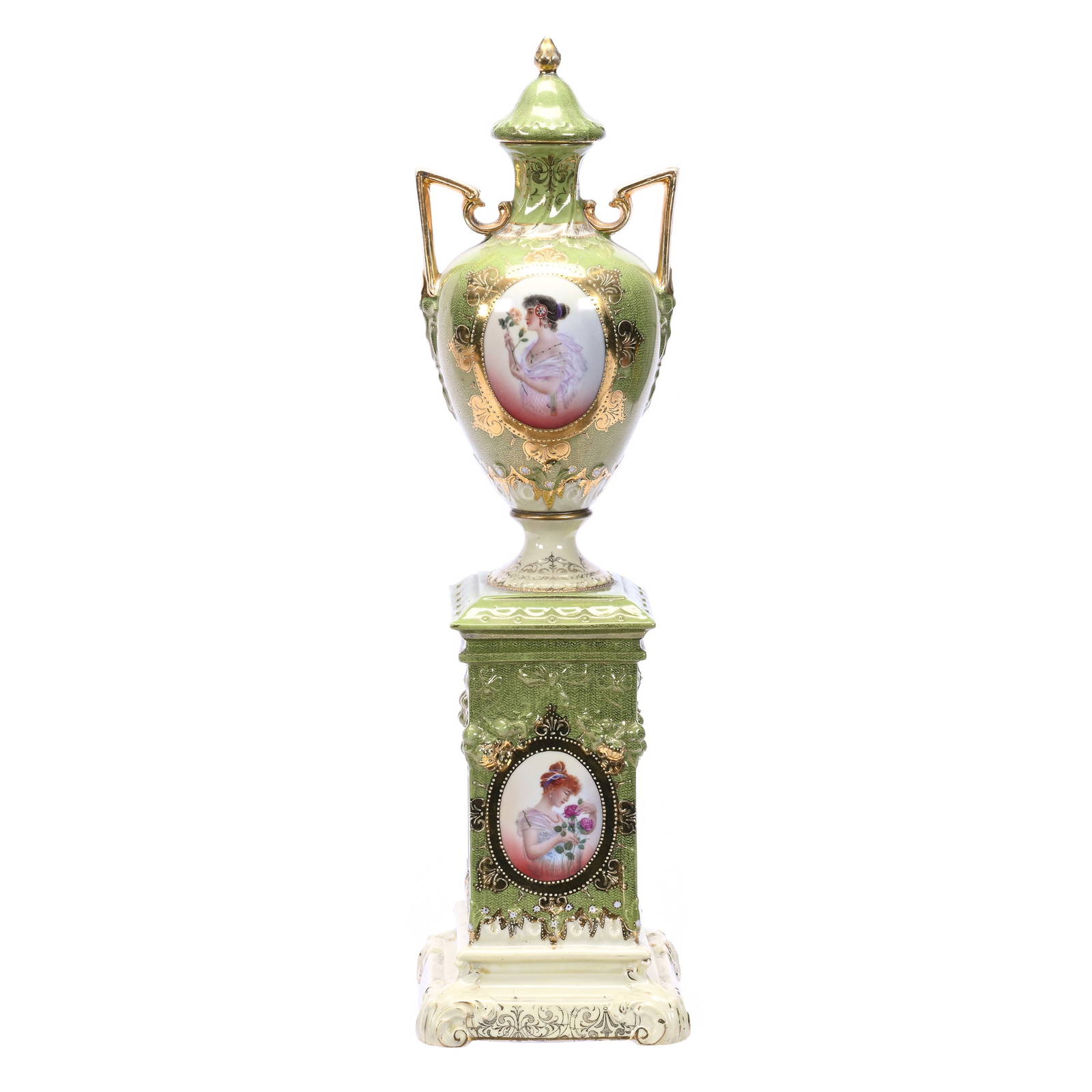Pedestal Urn, Two Handles, Marked Prov Saxe Auction