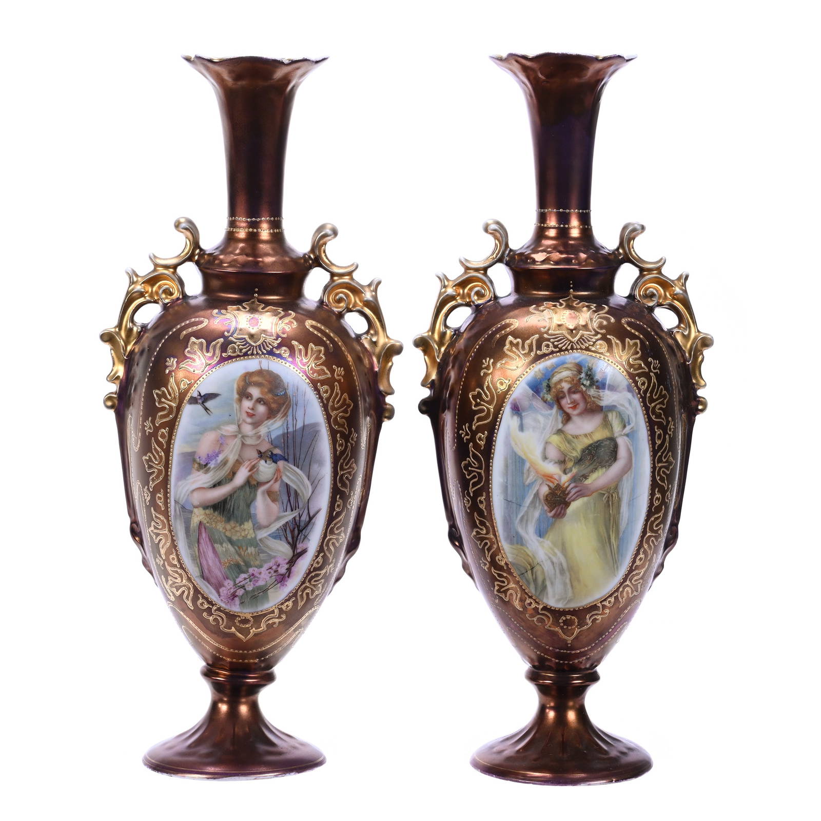 Pair Pedestal Vases Marked Prov Saxe Auction