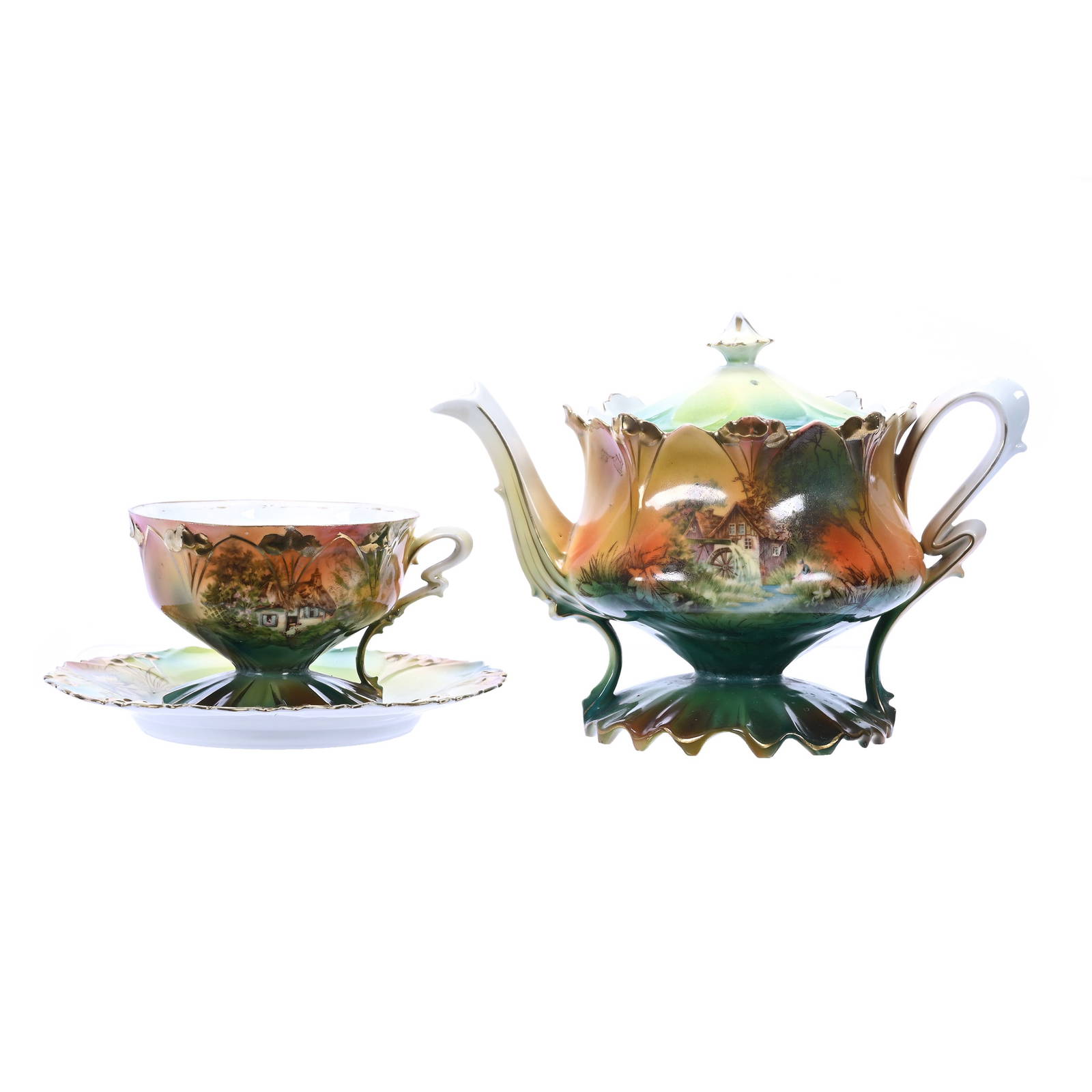 Tea Set, Unmarked R.s. Prussia, Sawtooth Mold #664 Auction