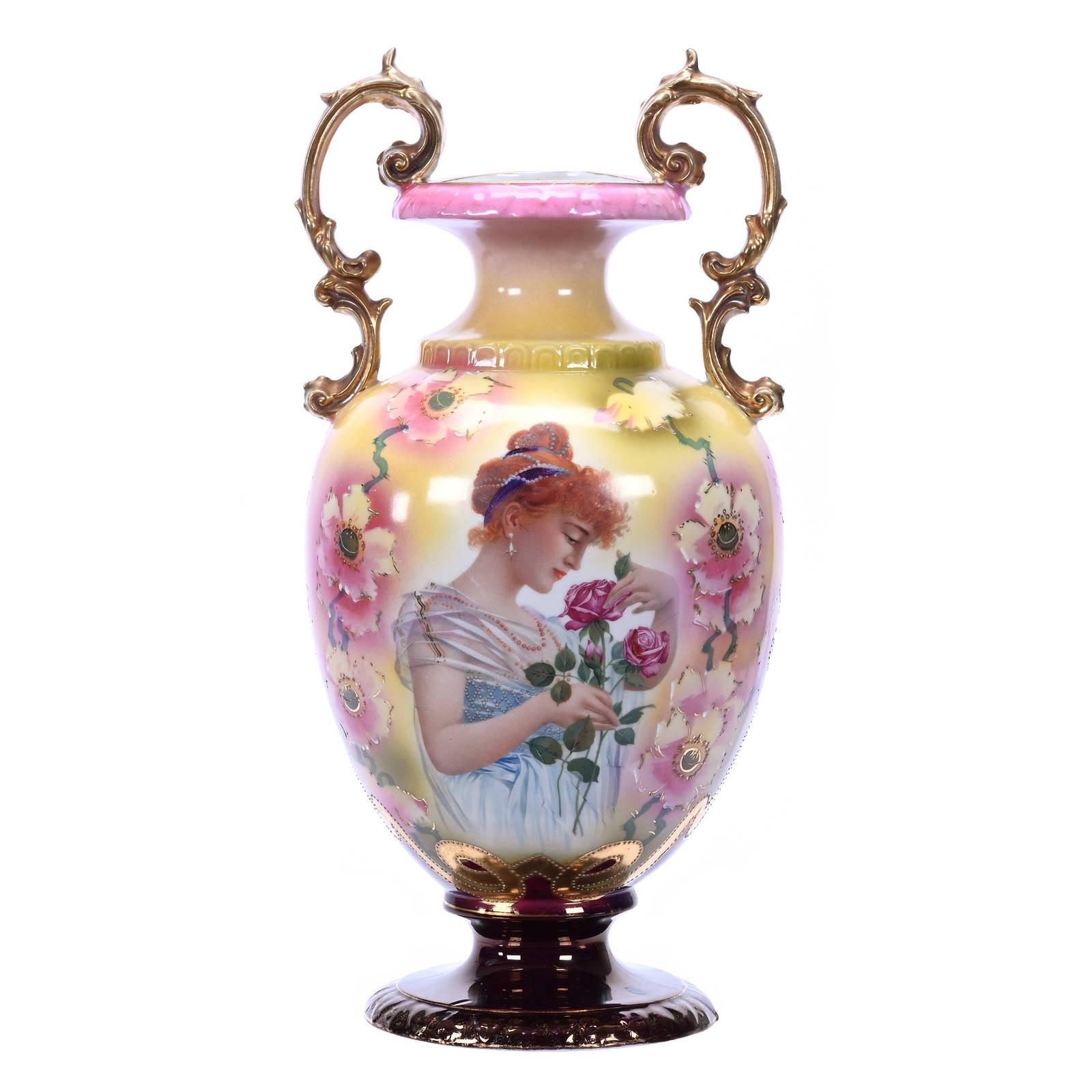 Pedestal Vase, Two Handles, Marked Prov Saxe Auction