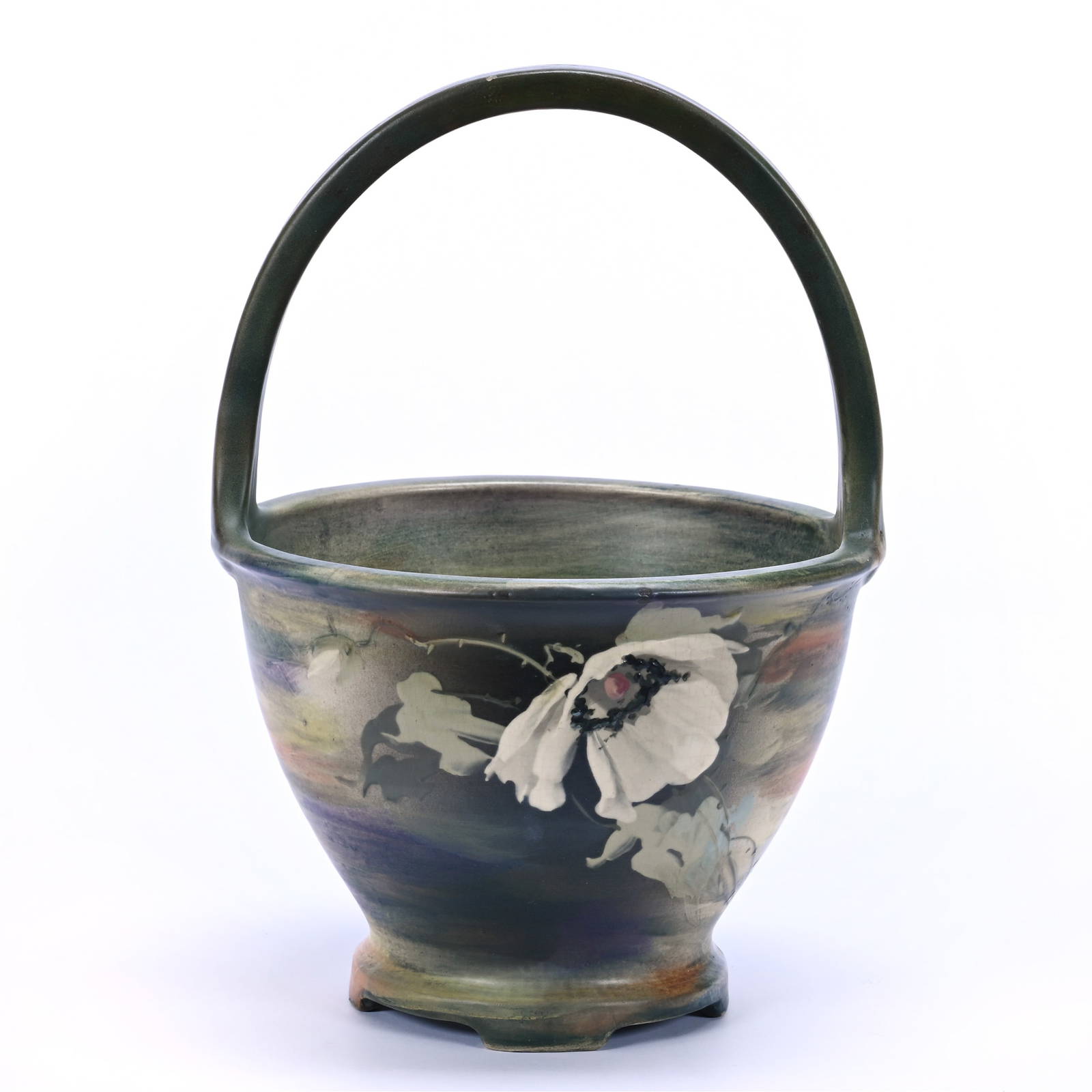 Basket Marked Weller Copra Art Pottery, Green, Brown And Lavender Tones ...