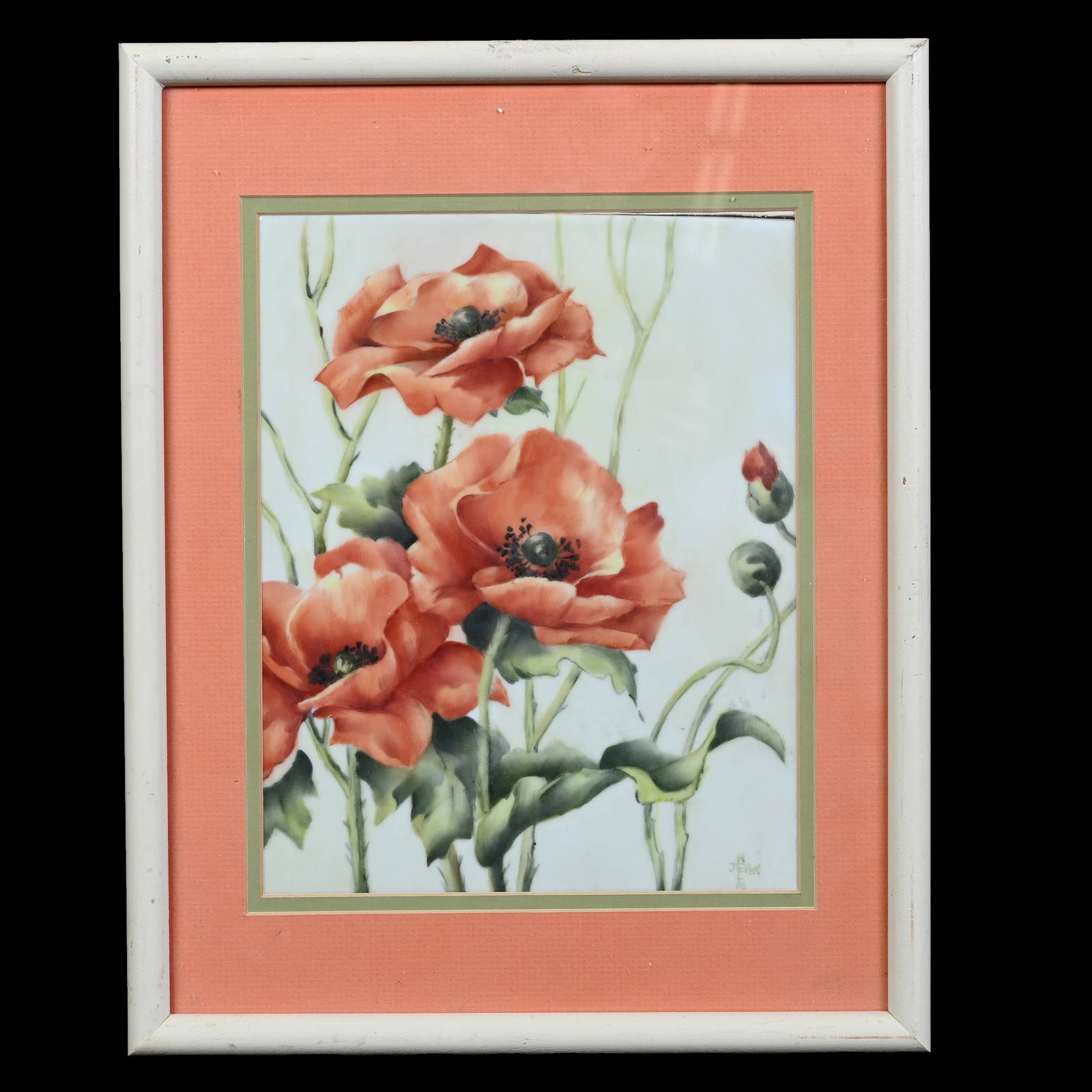 Tile, Hand Painted Poppy Decor, Artist Signed Jean Helm, Mounted In 15 ...