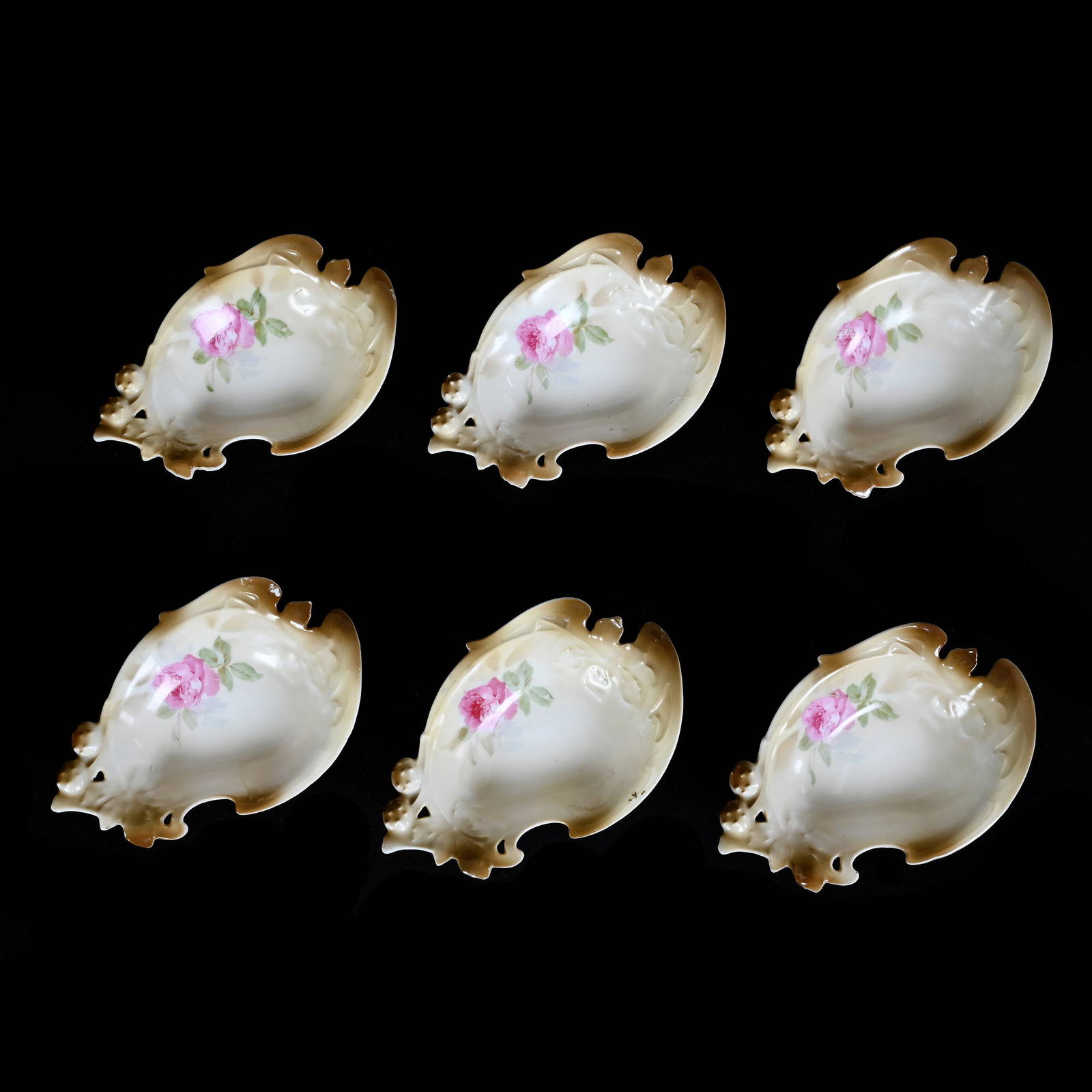 (6) Dessert Dishes, Unmarked R.s. Prussia, Pink Rose Decor - Jul 05 ...