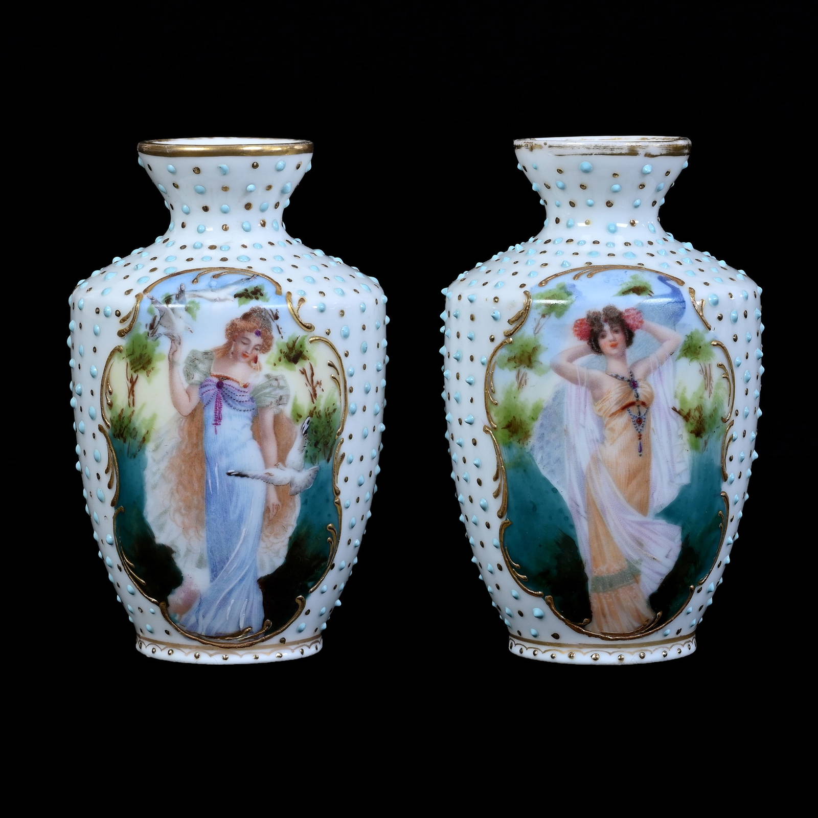 Pair Vases Marked Prov Saxe, Scenes Include Woman With Peacock And Woman With Doves - Jul 05 ...