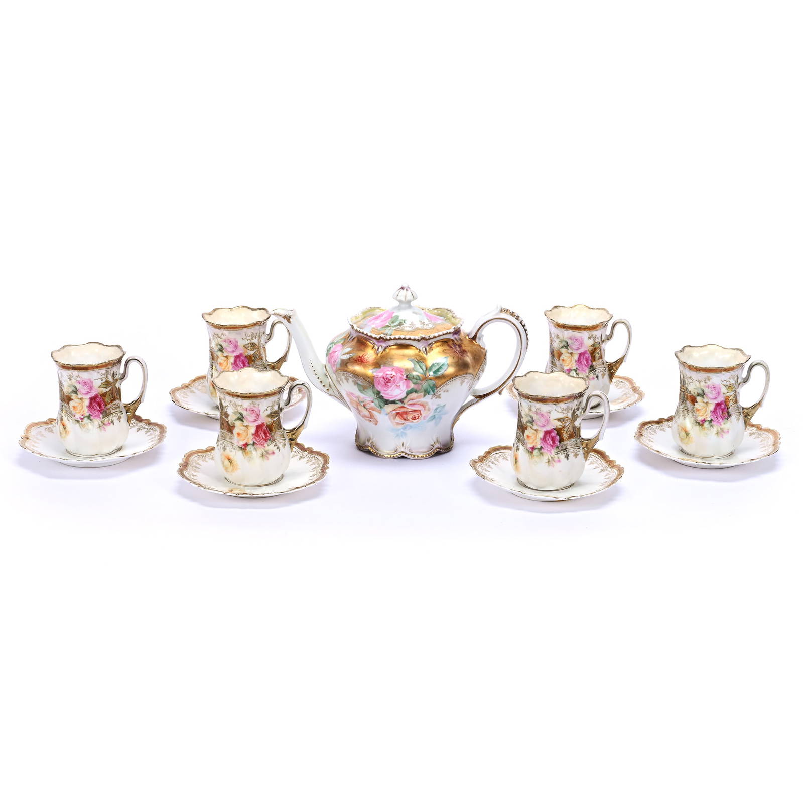 Tea Set, R.s. Prussia, Rose Decor, White Satin Finish, Heavy Gold Trim ...