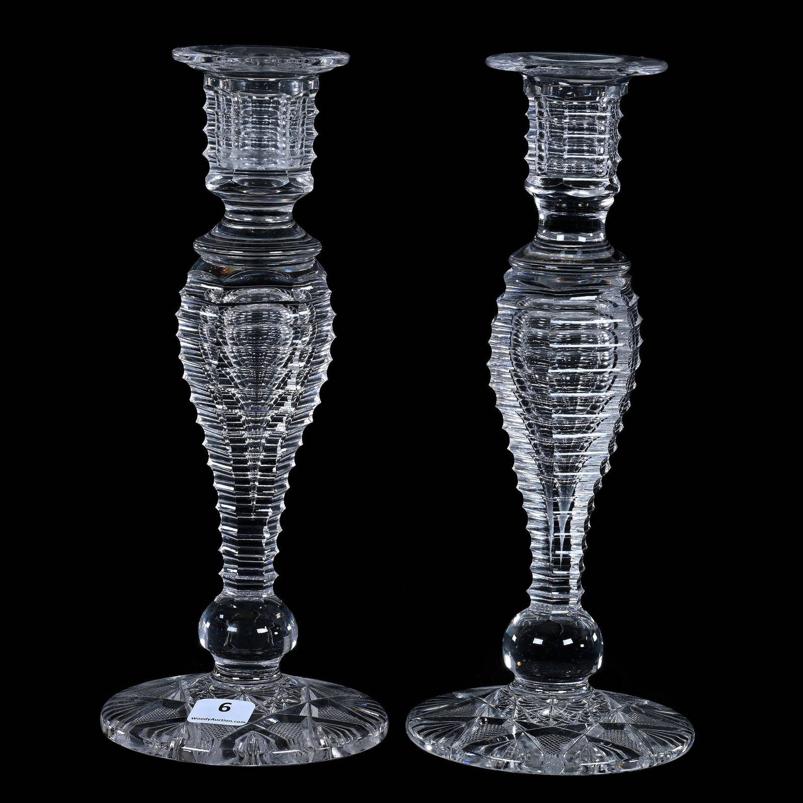 Pair Candlesticks, Abcg, Pattern Resembles Tiffany By Dorflinger Auction