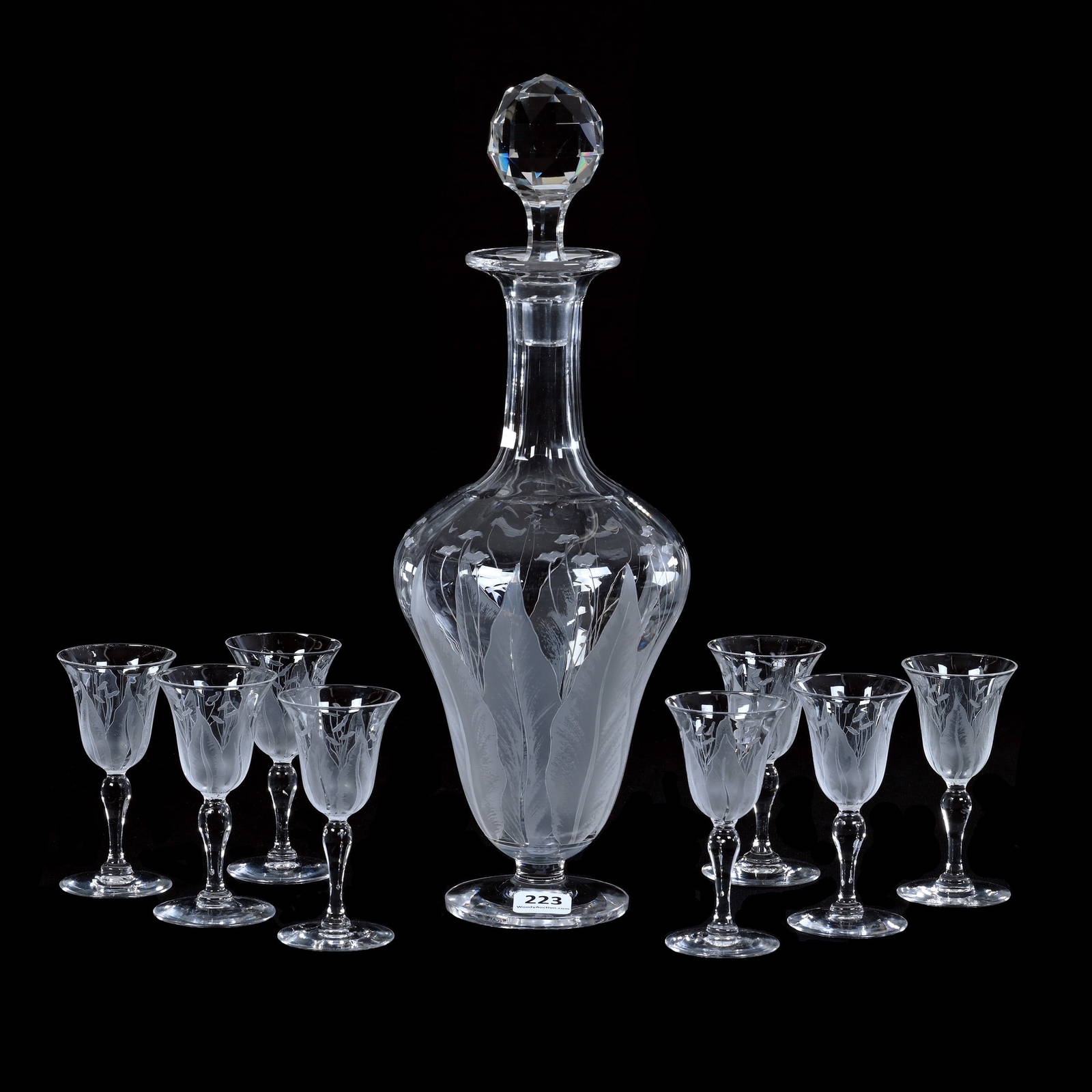 Cordial Decanter Set, Abcg, Kalana Lily Pattern By Dorflinger Auction