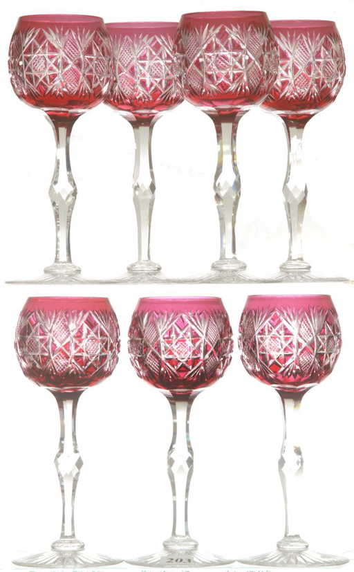 7 7 Cranberry Cut To Clear Rhine Wine Glasses