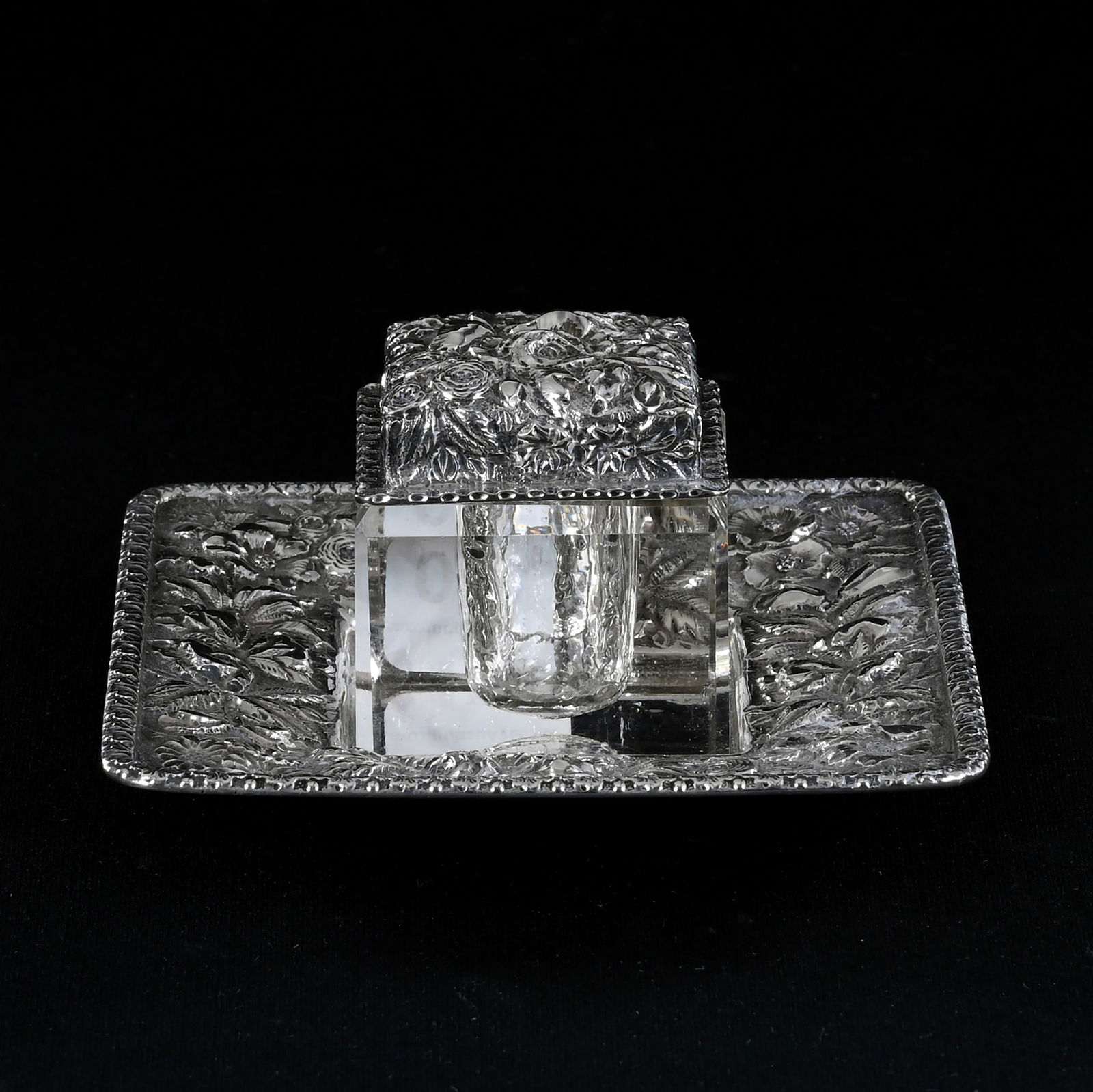 Square Inkwell, American Brilliant Cut Glass, Clear Uncut Well, Set On ...