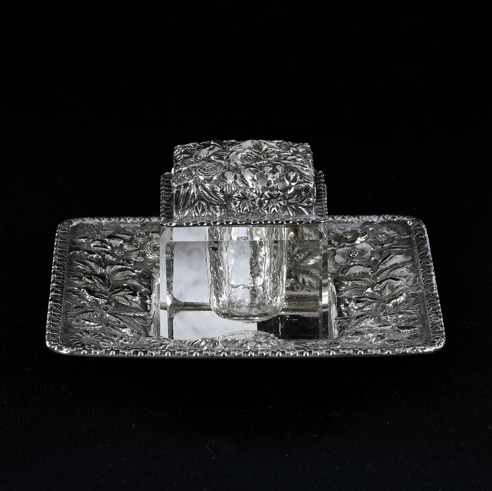 Square Inkwell, American Brilliant Cut Glass, Clear Uncut Well, Set On ...