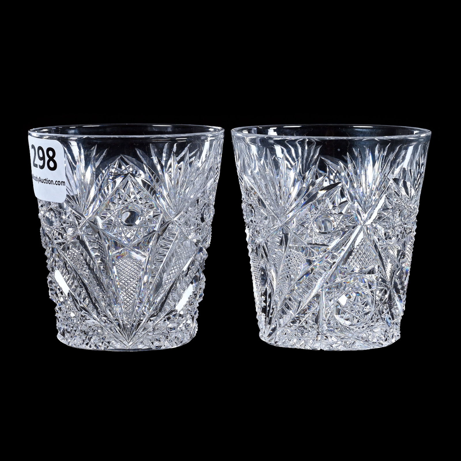 Pair Whiskey Tumblers, American Brilliant Cut Glass, Hobstar ...