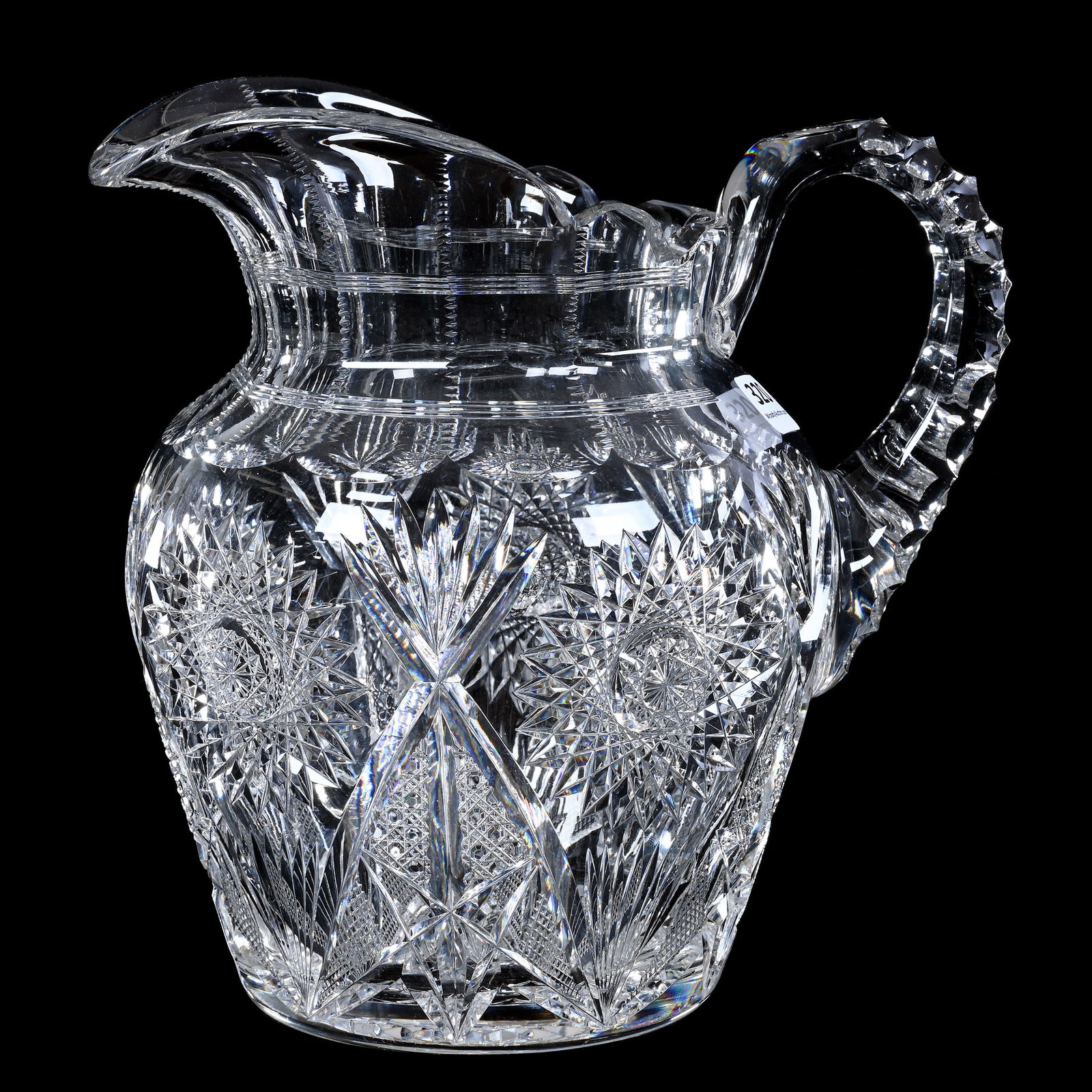 Pitcher, American Brilliant Cut Glass, Hobstar, Cane, Crosshatch, Miter ...