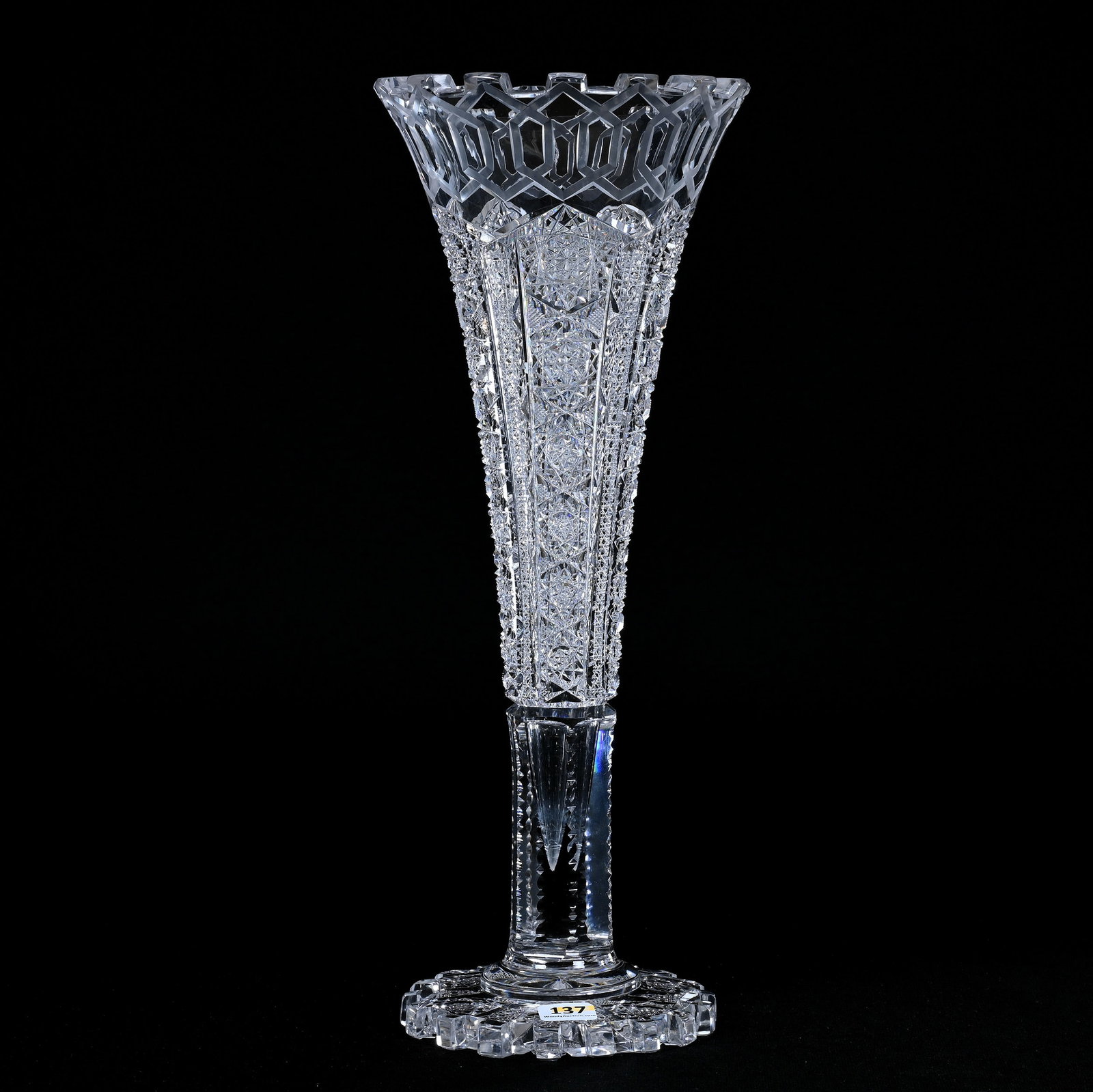 Trumpet Vase, American Brilliant Cut Glass, Alhambra Pattern By Meriden ...