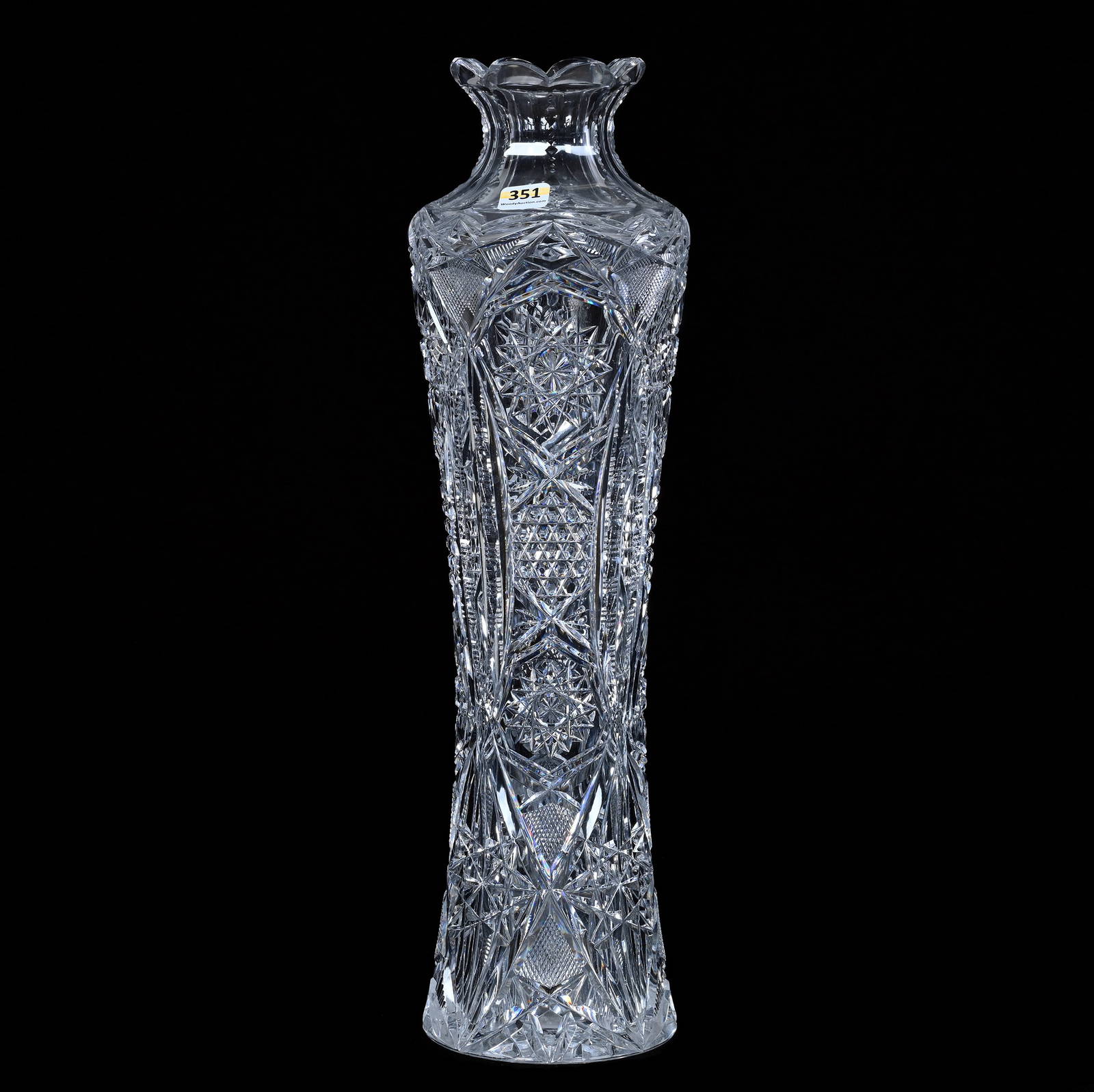 Vase, American Brilliant Cut Glass, Hobstar, Vesica, Nailhead Diamond ...