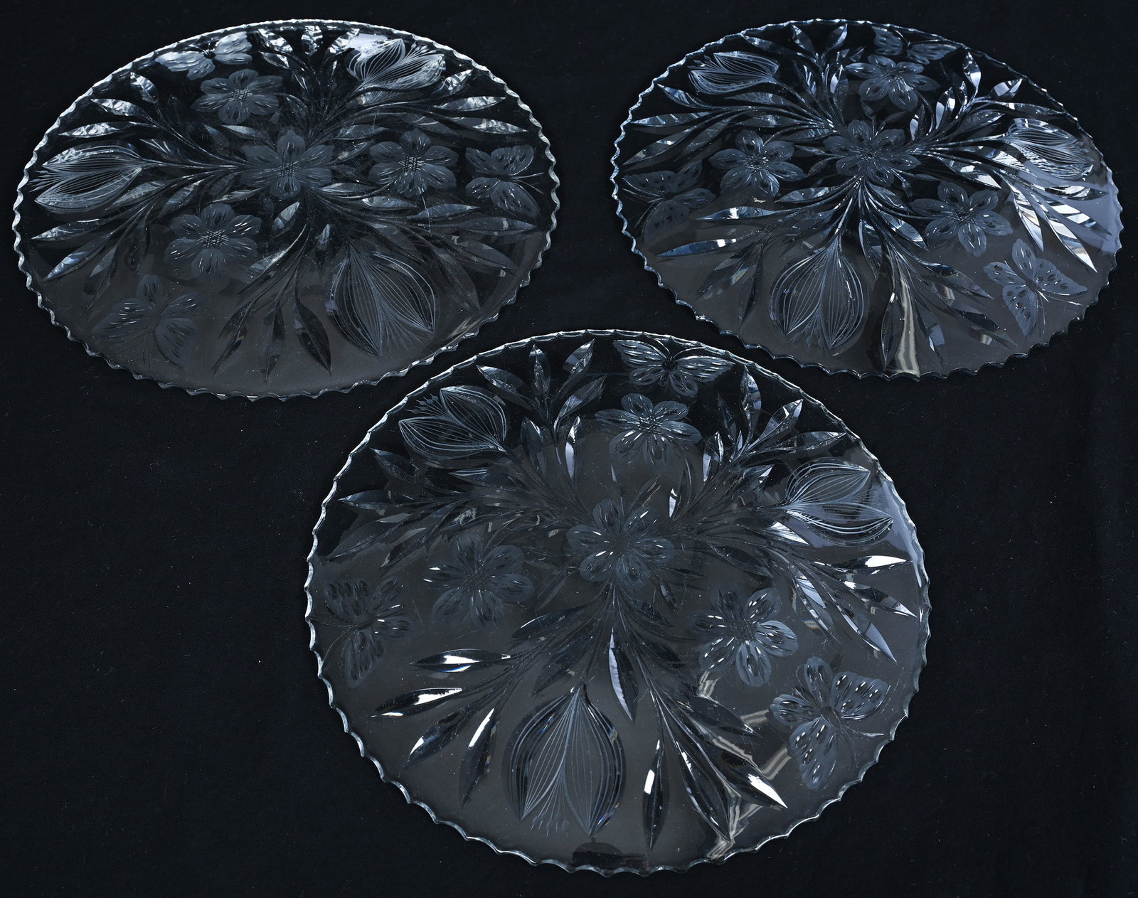(3) Plates, American Brilliant Cut Glass, Murillo Pattern By Pairpoint ...