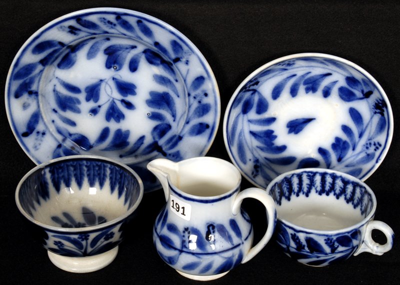 (5) Flow Blue Spinach Pattern Items