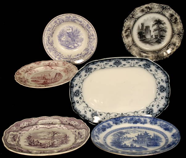 (6) Flow Blue Type Trays And Plates