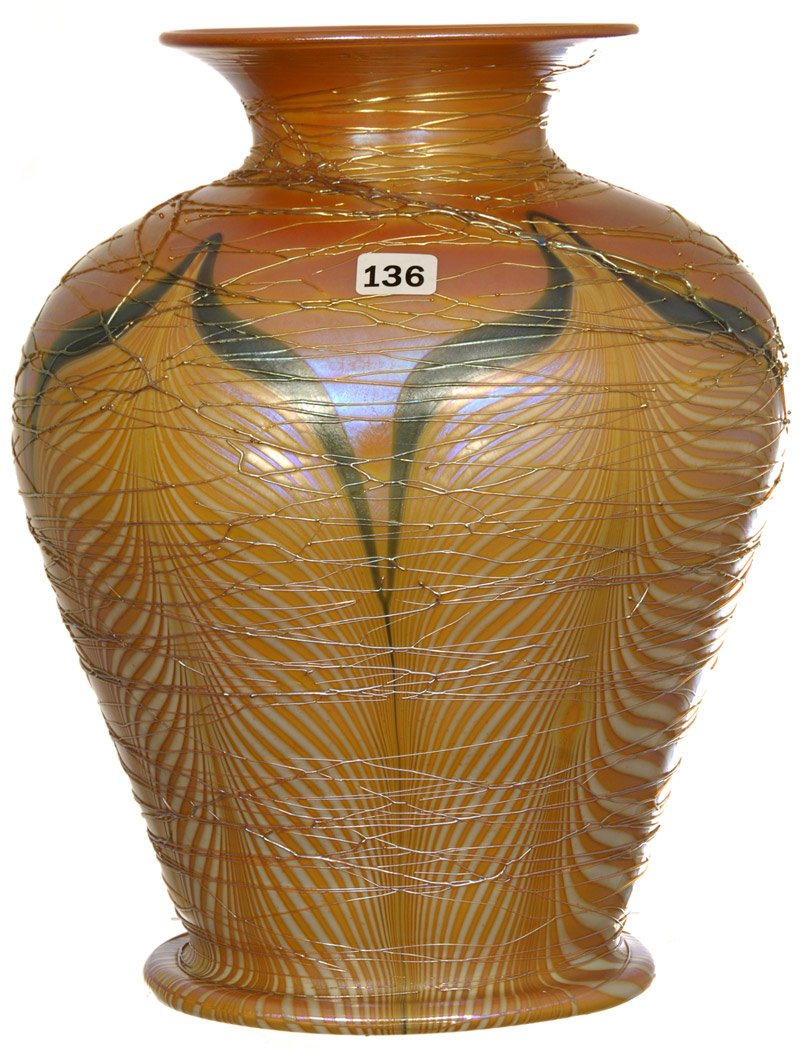 11 1/4" SIGNED DURAND ART GLASS DECORATED VASE