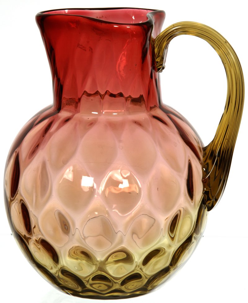 8" RUBINA VERDE ART GLASS BULBOUS WATER PITCHER WITH