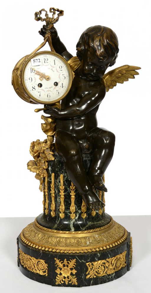 24 X 11 Figural Bronze And Marble Statue Clock