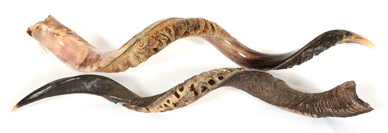 (2) CARVED AFRICAN KUDU HORNS