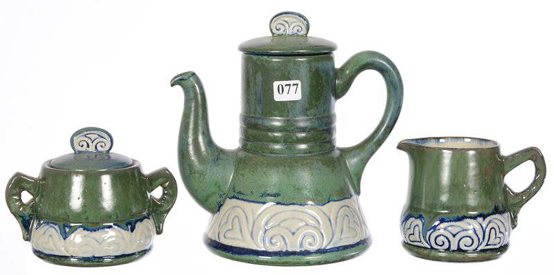 Three Piece Marked Quimper France Art Pottery Tea Set