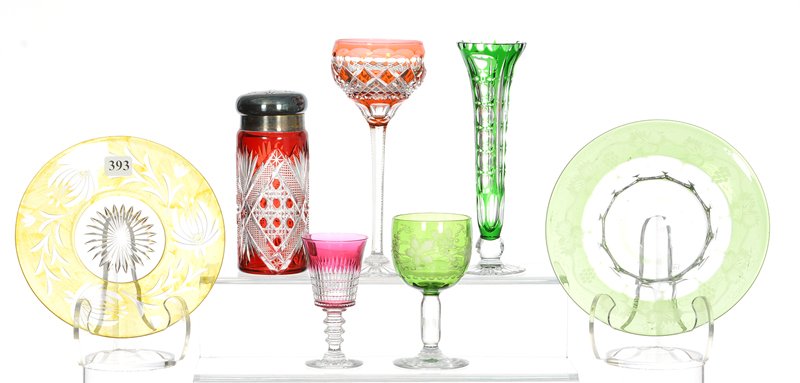 (7) ASSORTED COLORED CUT TO CLEAR ITEMS