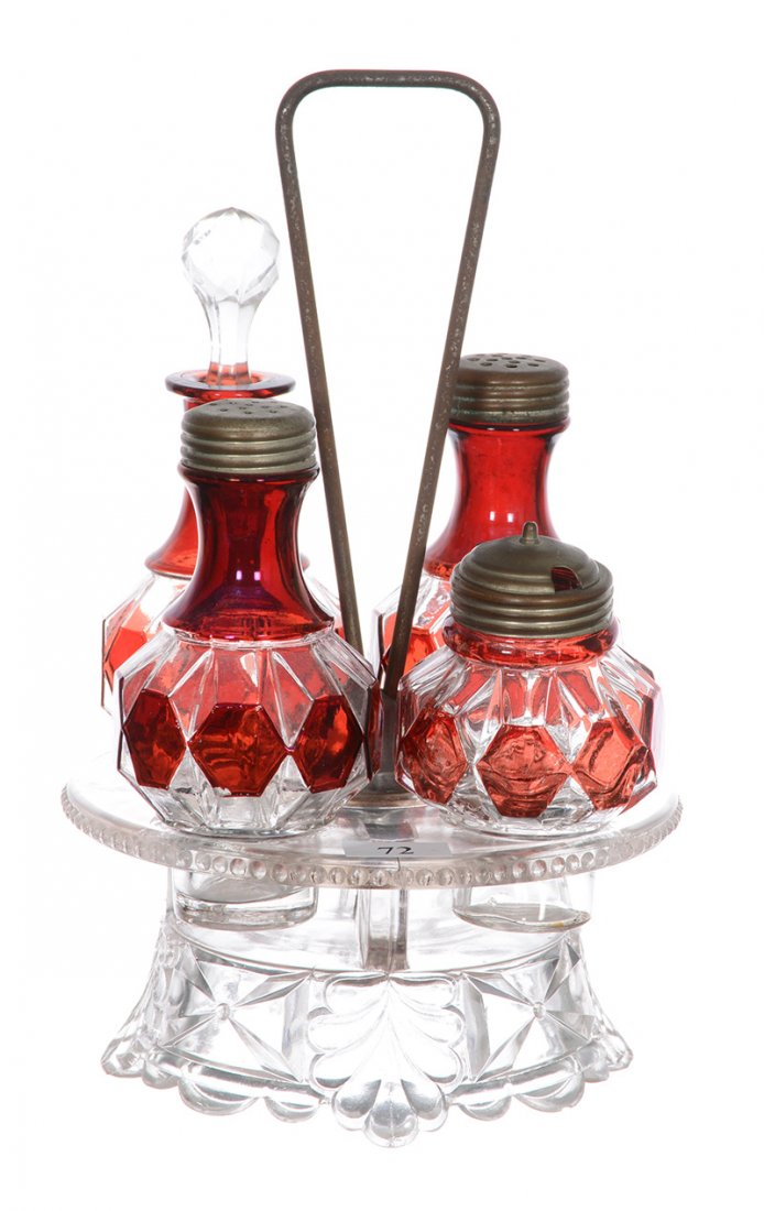 10" Four Piece Condiment Set With Pattern Glass Holder