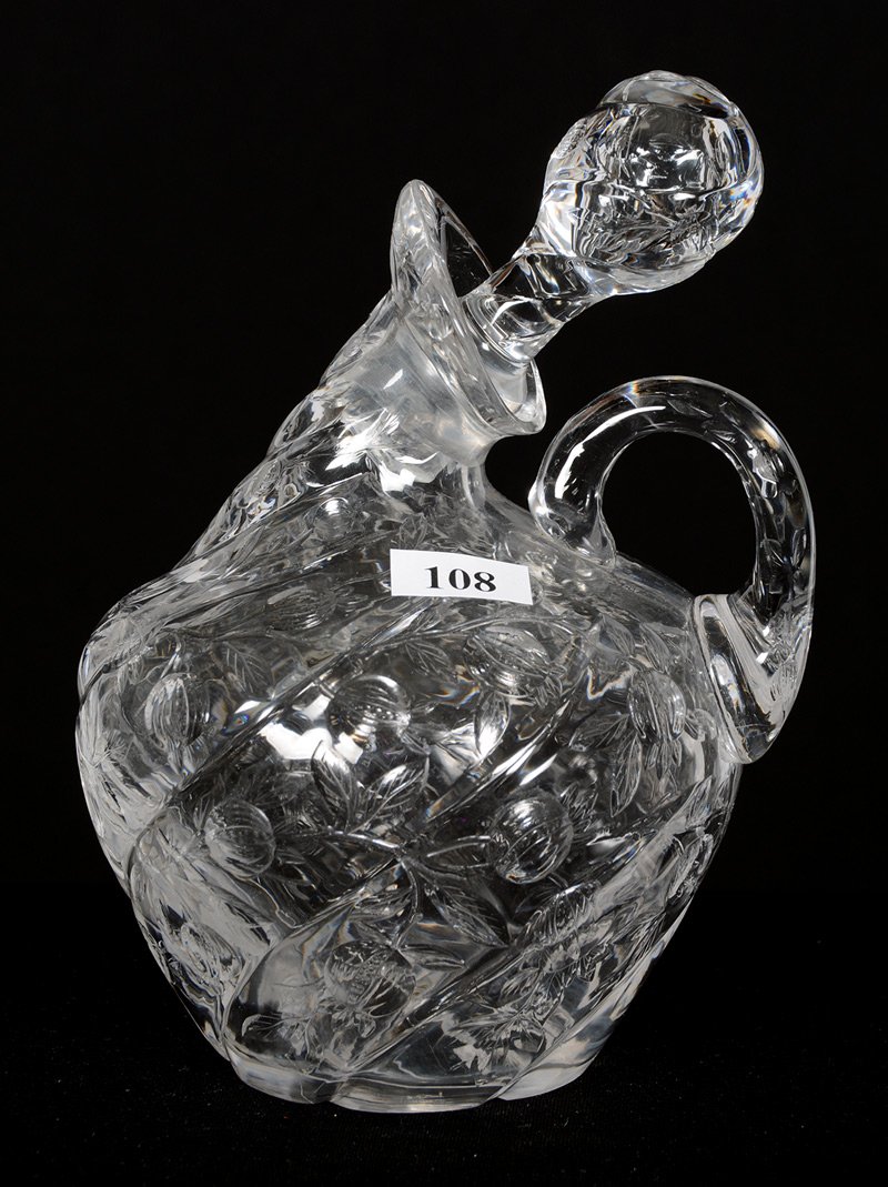 UNIQUE RUM JUG - 7 1/2" - ROCK CRYSTAL ENGRAVED