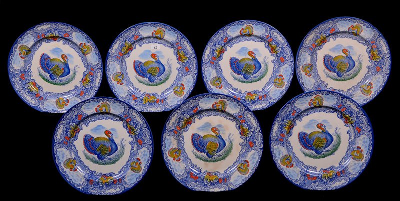 (7) 10.25" MARKED STAFFORDSHIRE POLYCHROMATIC PLATES