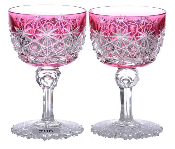 2 Wine Glasses 45 Abcg Cranberry Cut To Clear