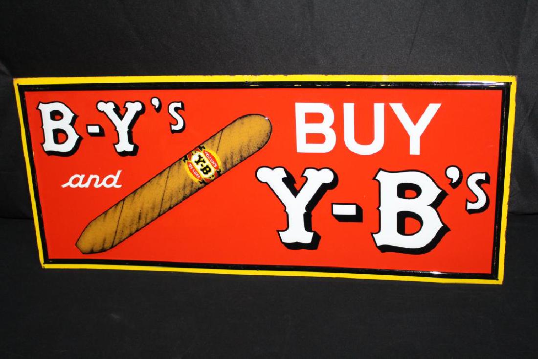 NOS YOCUM Y-B CIGARS EMBOSSED TIN CIGAR SIGN