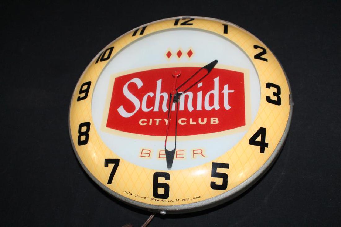 RARE SCHMIDTS CITY CLUB BEER CLOCK SIGN