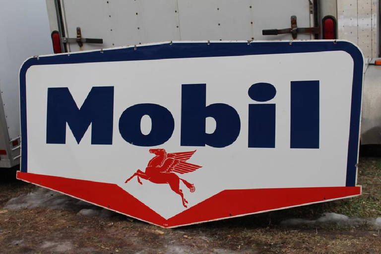 Large Porcelain Mobil Gasoline Gas Station Sign