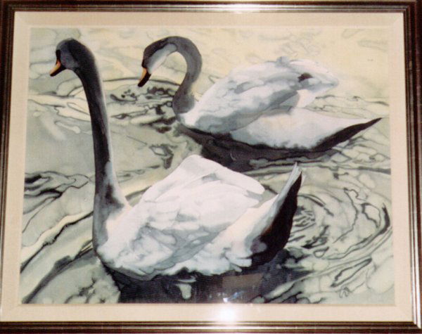 85: William Garbe Watercolor Painting Truman Pond Swans