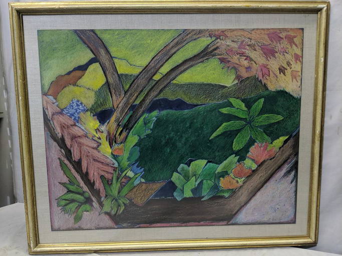 1961 Ann Pohl Lavera Mixed Media Painting Of Foliage