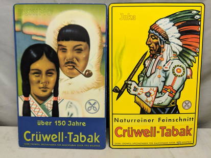 (2) Vintage Cruwell Tabak Tobacco Easel Back Signs