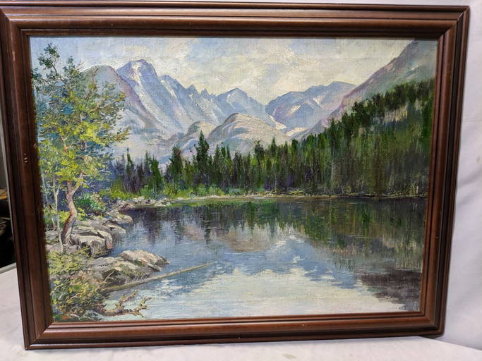 Lyle Ball Lakeside Mountains Oil Painting On Canvas