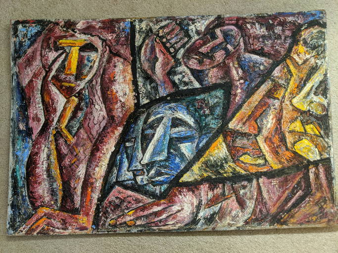 1957 Henry Botkin Abstract Faces Oil Painting