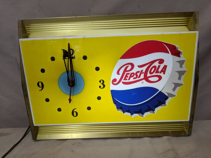 C1950's Pepsi Cola Light Up Wall Sign Clock By
