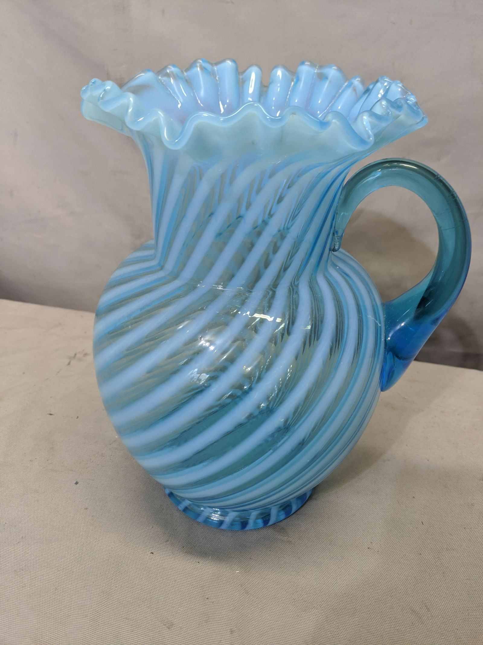 Antique Fenton Blue White Swirl Glass Pitcher