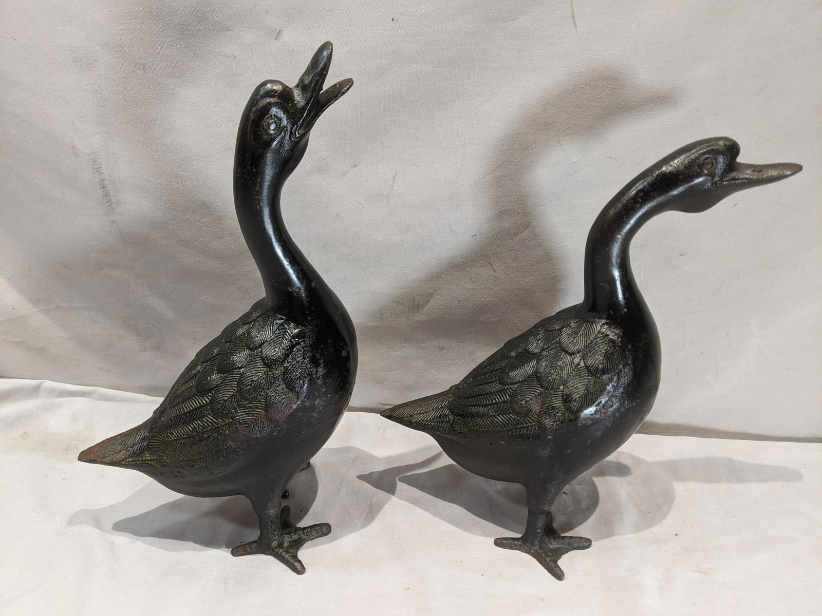 Set 2 Vintage Japan Cast Iron Goose Geese Figures