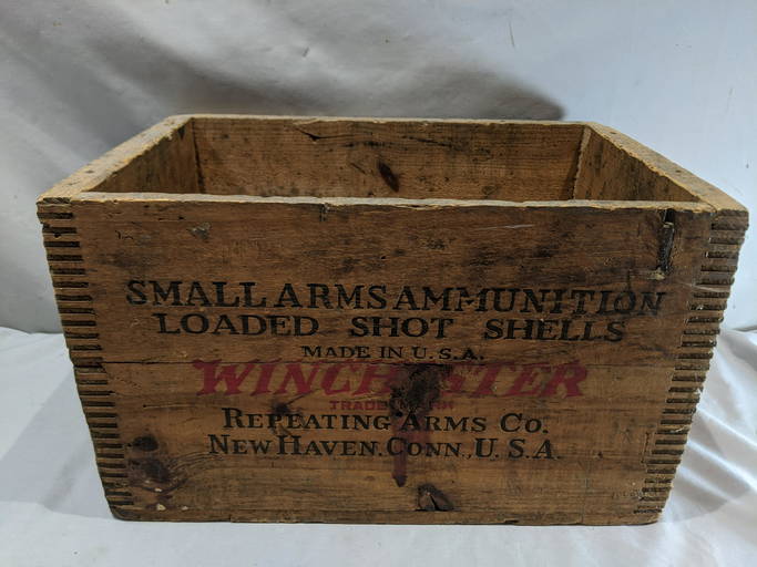 Antique Winchester Shotgun Shells Wood Ammo Box Crate