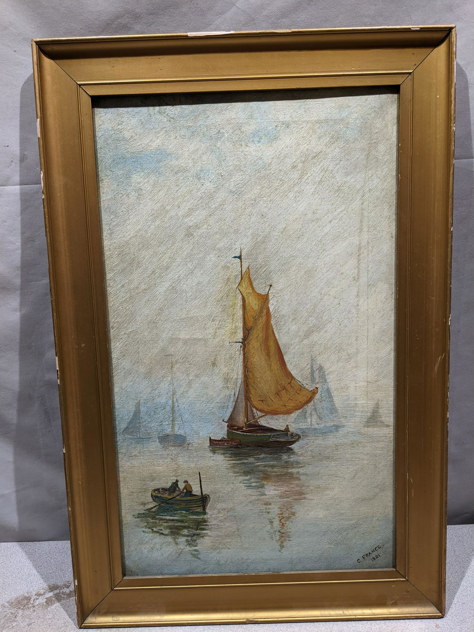 Charles France Sailboats In Water Oil Painting