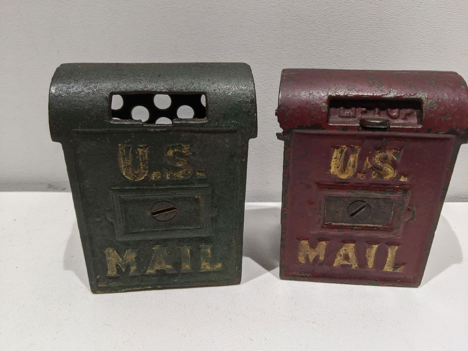 Pair Antique Cast Iron Us Mail Box Still Banks