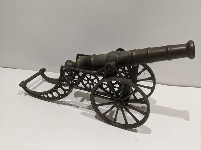 Vintage Brass Miniature Display Cannon W/ Ornate Cart
