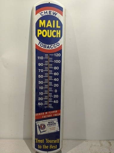 Vintage Metal Mail Pouch Chew Tobacco Thermometer Sign