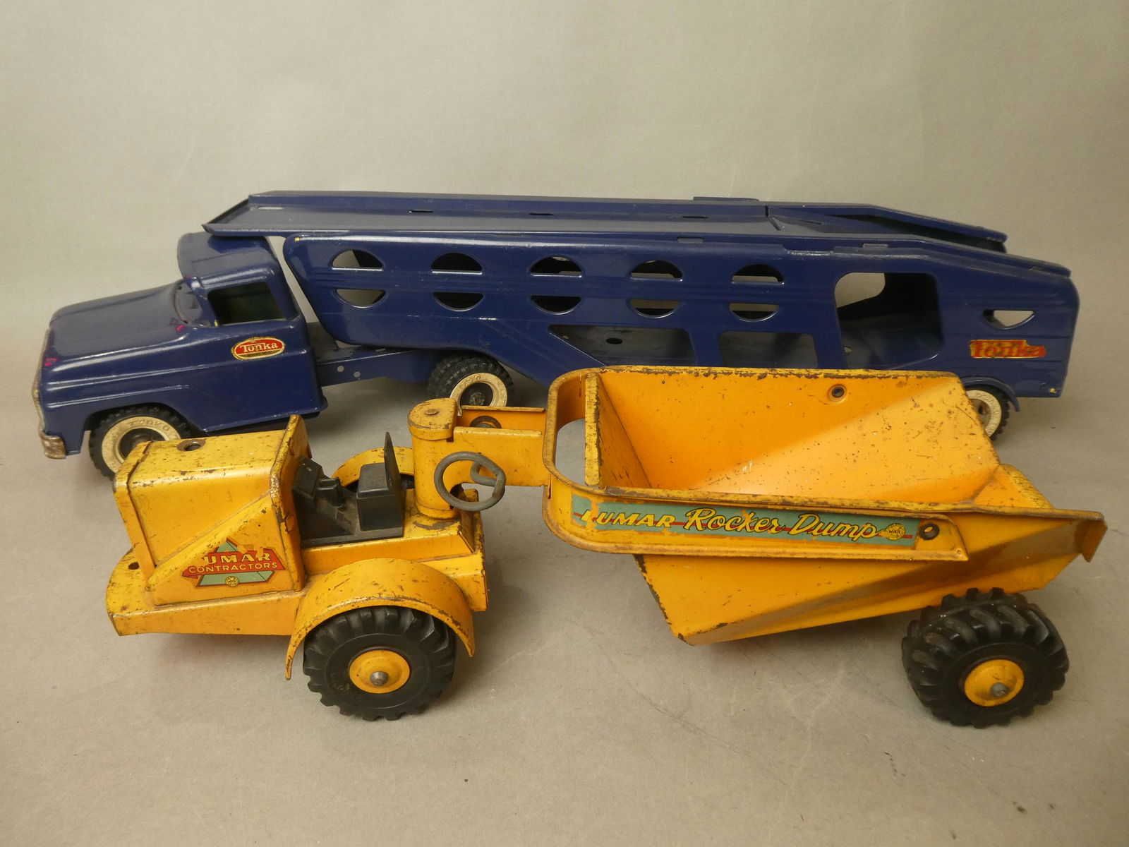 2 1950s Pressed Steel Marx Rocker Dump Tonka Car Hauler (#10327) on Jul ...