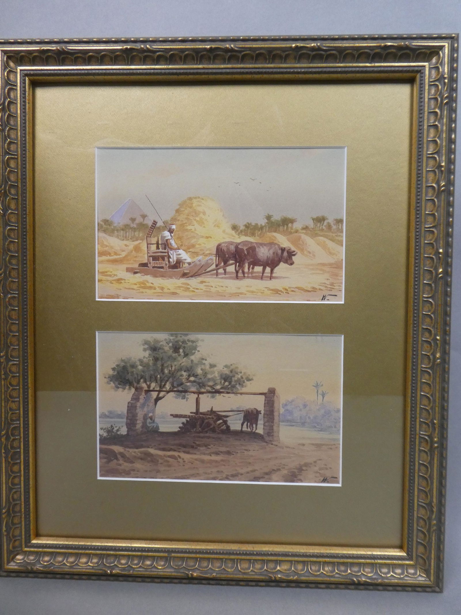 Pair Edwin Lord Weeks Egyptian Scene Watercolor Painting